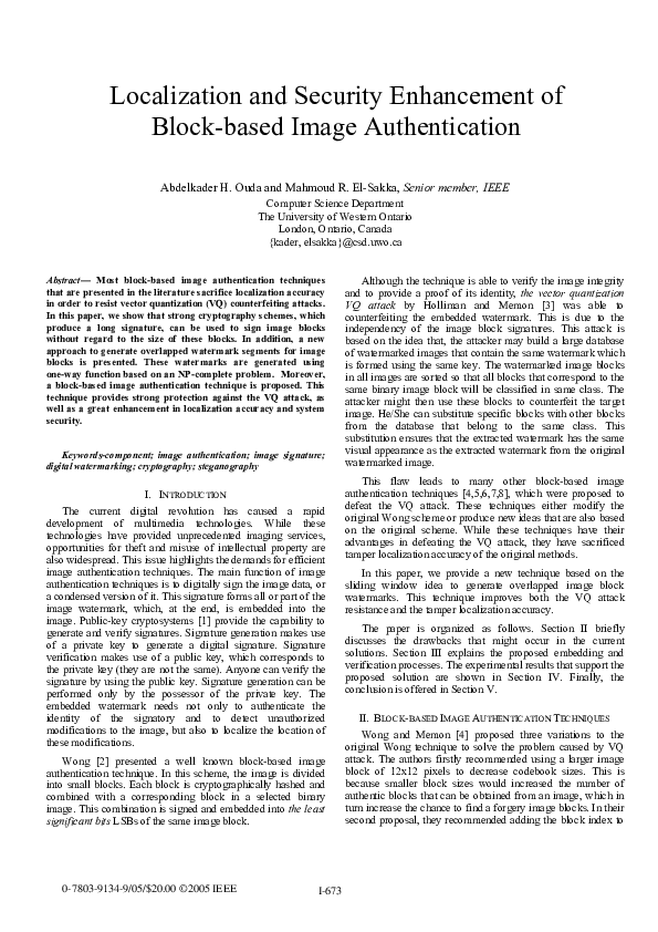 (PDF) Localization and security enhancement of block-based image authentication