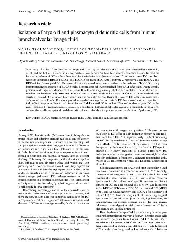 (PDF) Isolation of myeloid and plasmacytoid dendritic cells from human ...