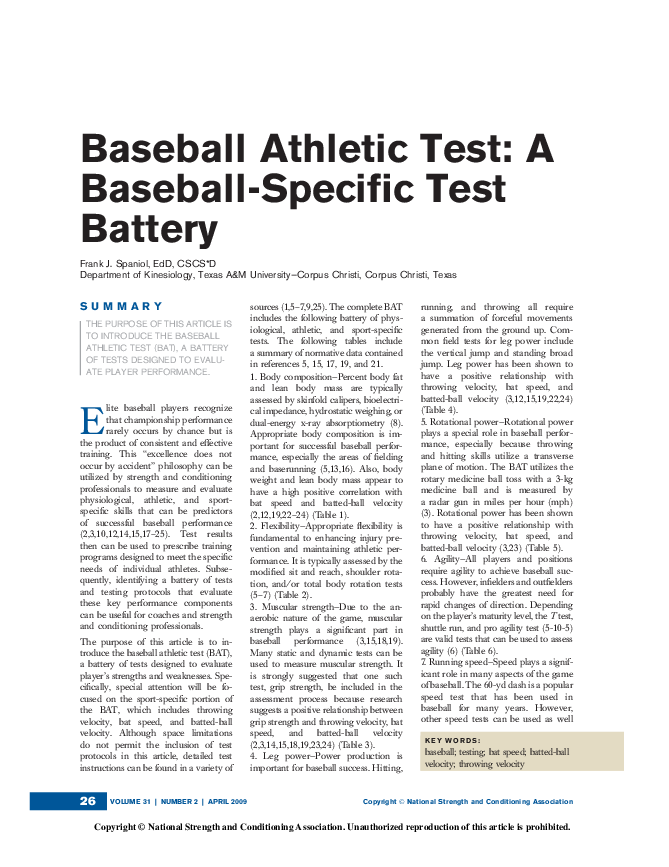 (PDF) Baseball Athletic Test: A Baseball-Specific Test Battery
