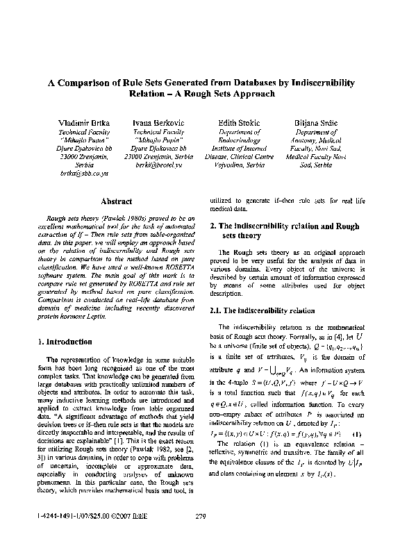 (PDF) A Comparison of Rule Sets Generated from Databases by Indiscernibility Relation - A Rough ...
