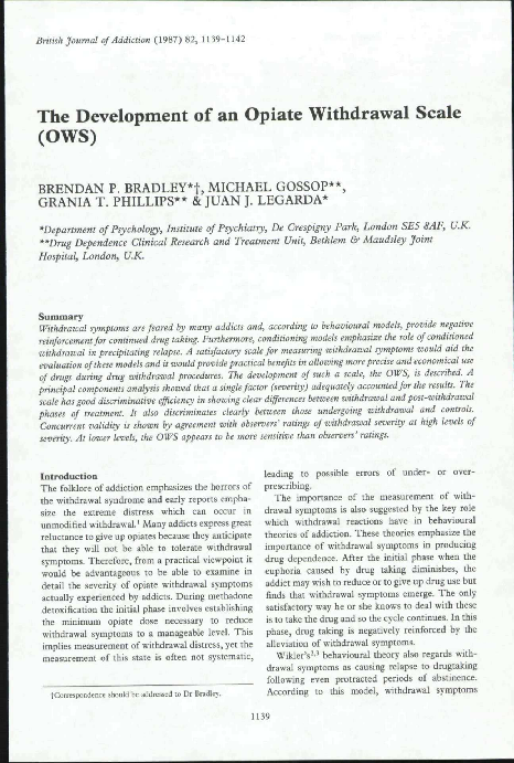 (PDF) The Development of an Opiate Withdrawal Scale (OWS)