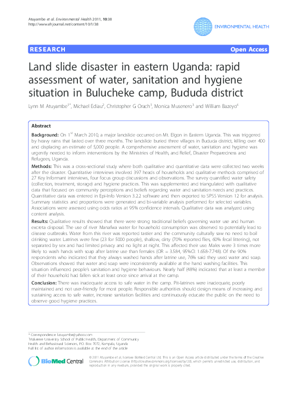 (PDF) Land slide disaster in eastern Uganda: rapid assessment of water ...