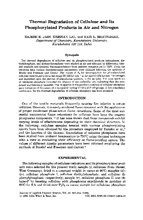 (PDF) Thermal Degradation of Cellulose and Its Phosphorylated Products ...