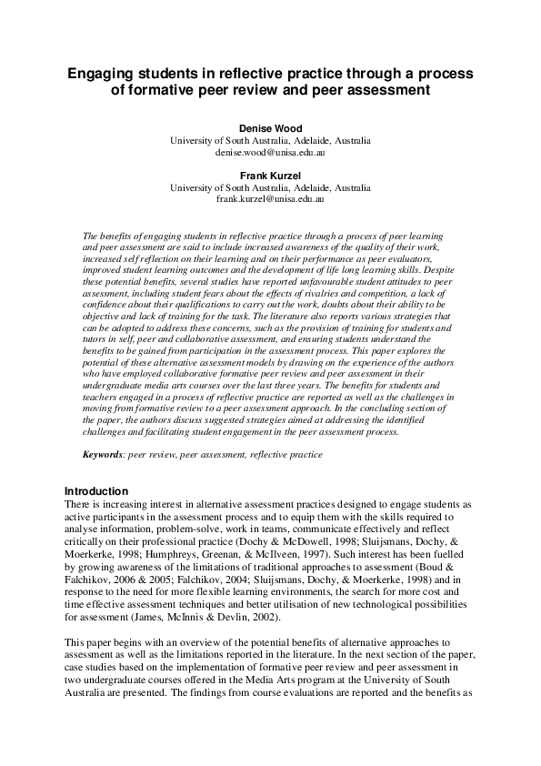 (PDF) Engaging students in reflective practice through a process of ...