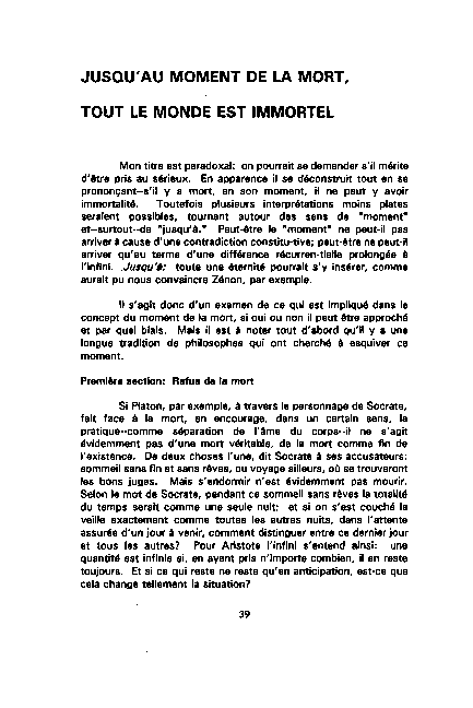 (PDF) Jusqu'au moment de la mort, tout le monde est immortel | Peter ...