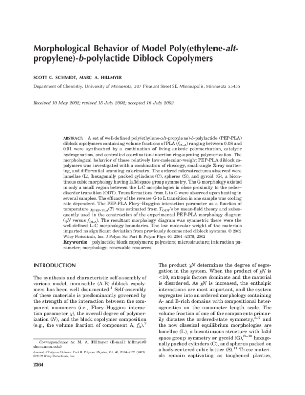 (PDF) Morphological behavior of model poly(ethylene-alt-propylene)-b ...