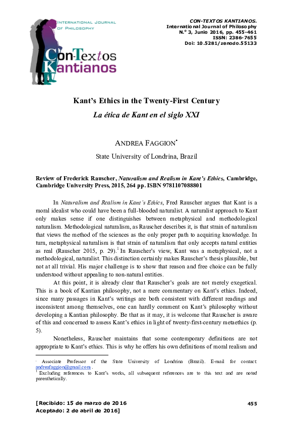 (PDF) Kant’s Ethics in the Twenty-First Century: Review of Frederick ...