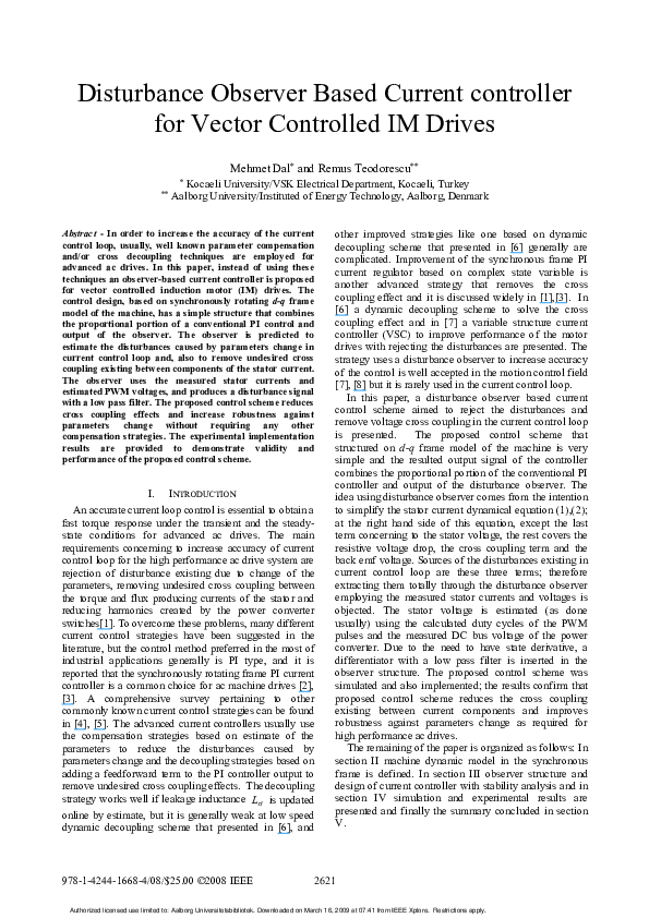 (PDF) Disturbance observer based current controller for vector ...