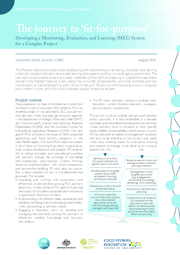 (PDF) The journey to 'fit-for-purpose': Developing a Monitoring ...