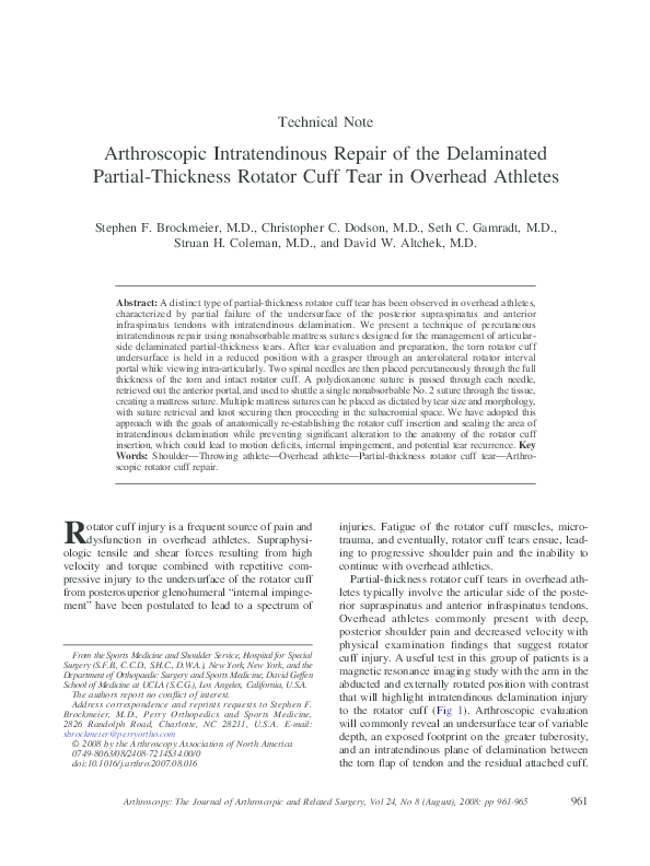 (PDF) Arthroscopic Intratendinous Repair of the Delaminated Partial ...