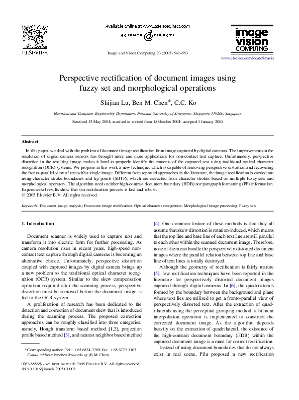 (PDF) Perspective rectification of document images using fuzzy set and morphological operations