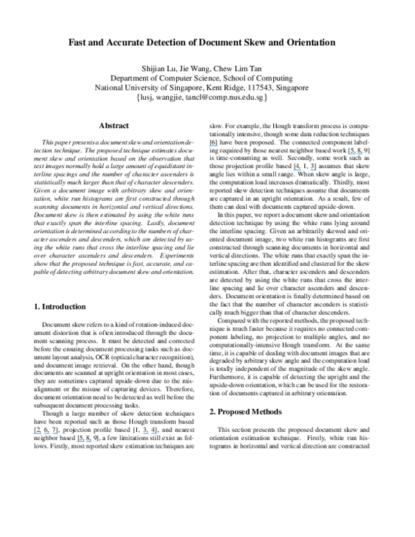 Pdf Fast And Accurate Detection Of Document Skew And Orientation