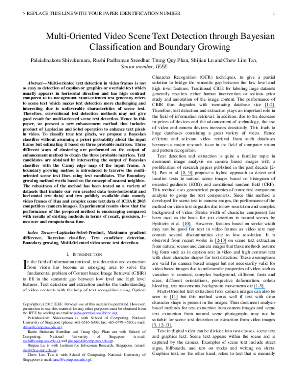 Pdf Multioriented Video Scene Text Detection Through Bayesian Classification And Boundary Growing