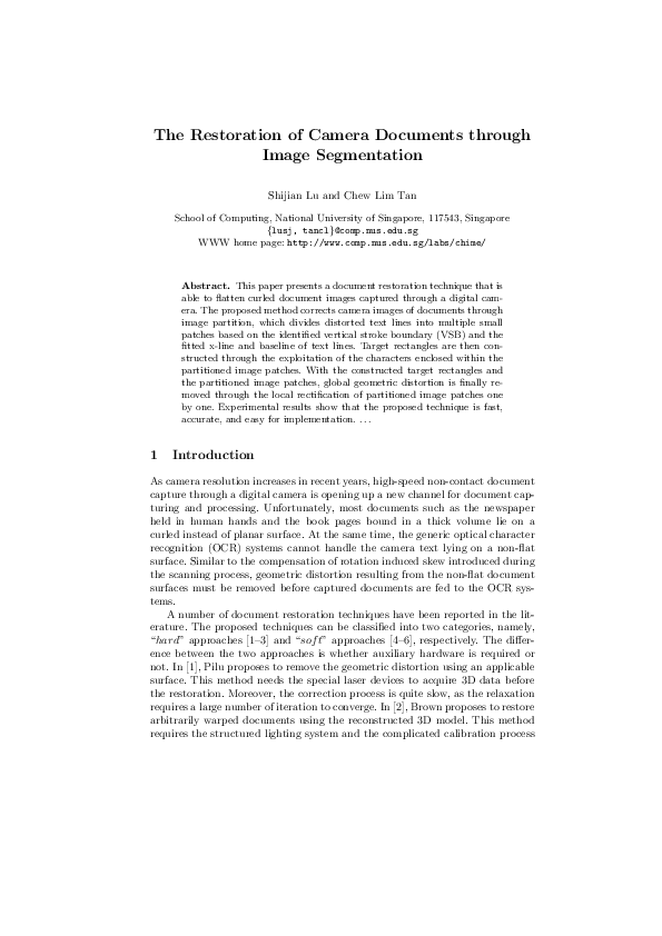 Pdf The Restoration Of Camera Documents Through Image Segmentation