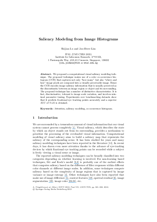 (PDF) Saliency modeling from image histograms