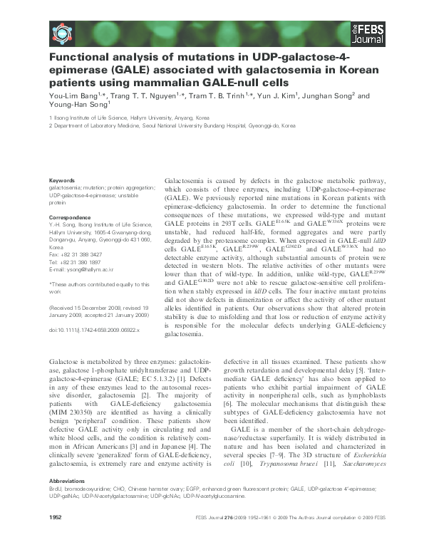 (PDF) Functional analysis of mutations in UDP-galactose-4-epimerase ...