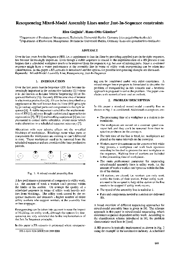 (PDF) Resequencing mixed-model assembly lines under Just-In-Sequence constraints