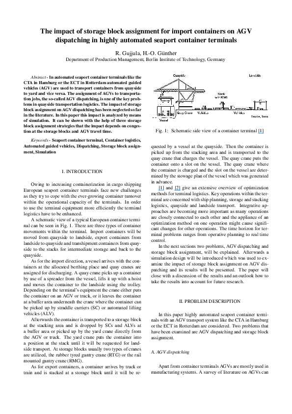 (PDF) The impact of storage block assignment for import containers on AGV dispatching in highly ...