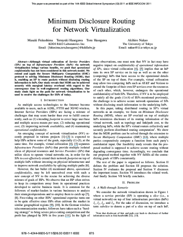 (PDF) Minimum Disclosure Routing for network virtualization