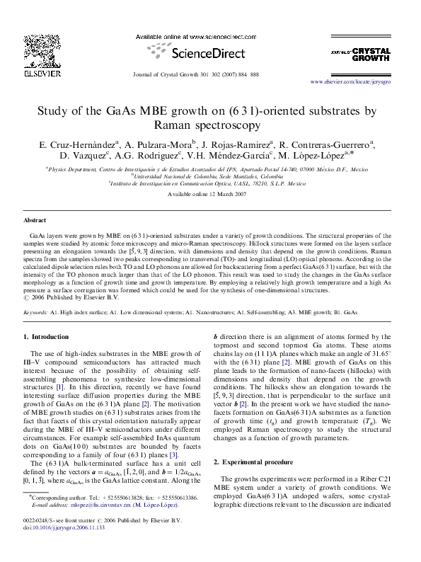 (PDF) Study of the GaAs MBE growth on (631)-oriented substrates by ...