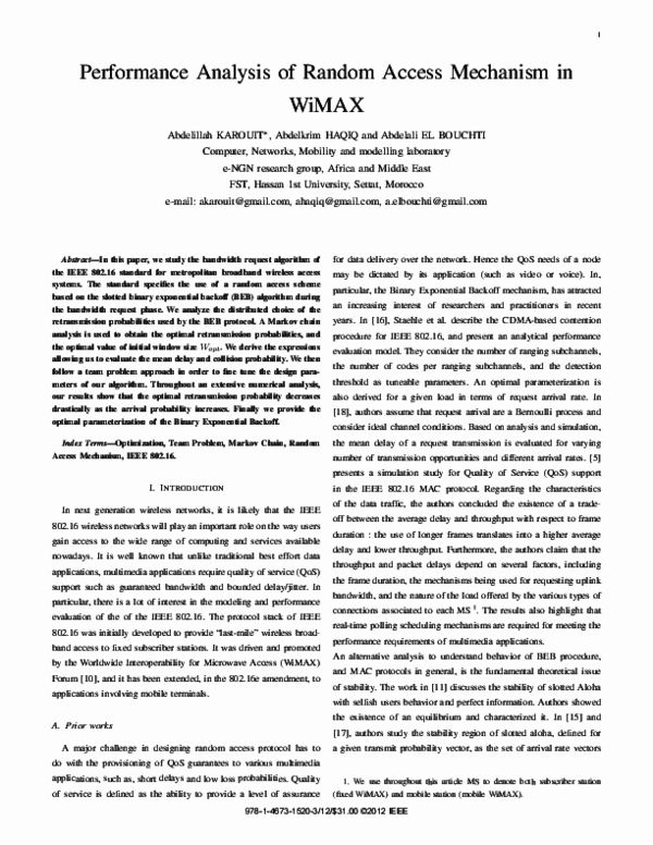 (PDF) Performance analysis of random access mechanism in WiMAX