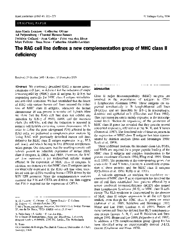 (PDF) The RAG cell line defines a new complementation group of MHC ...