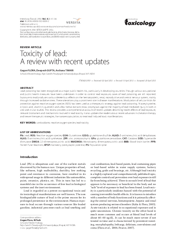 Pdf Toxicity Of Lead A Review With Recent Updates