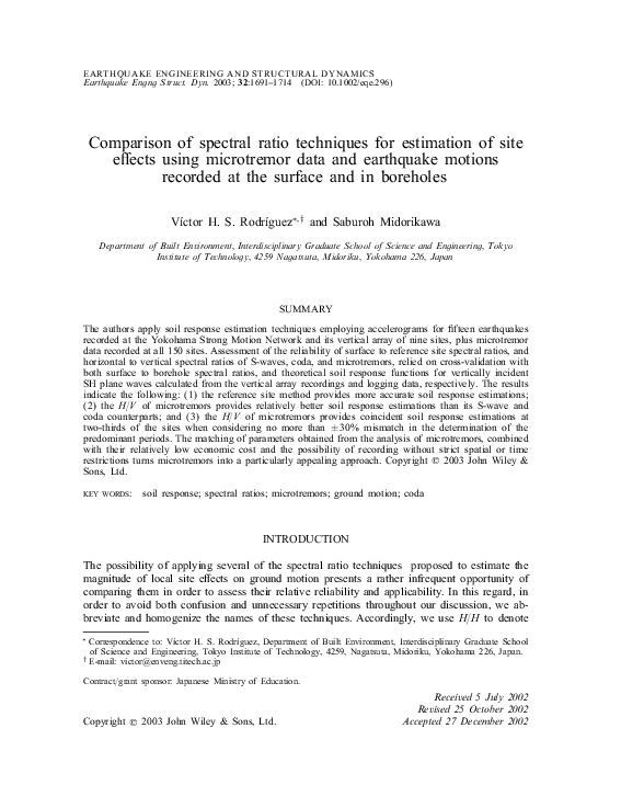 (PDF) Comparison of spectral ratio techniques for estimation of site effects using microtremor ...