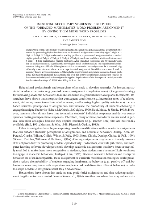 (PDF) Improving secondary students' perception of the ?dreaded ...