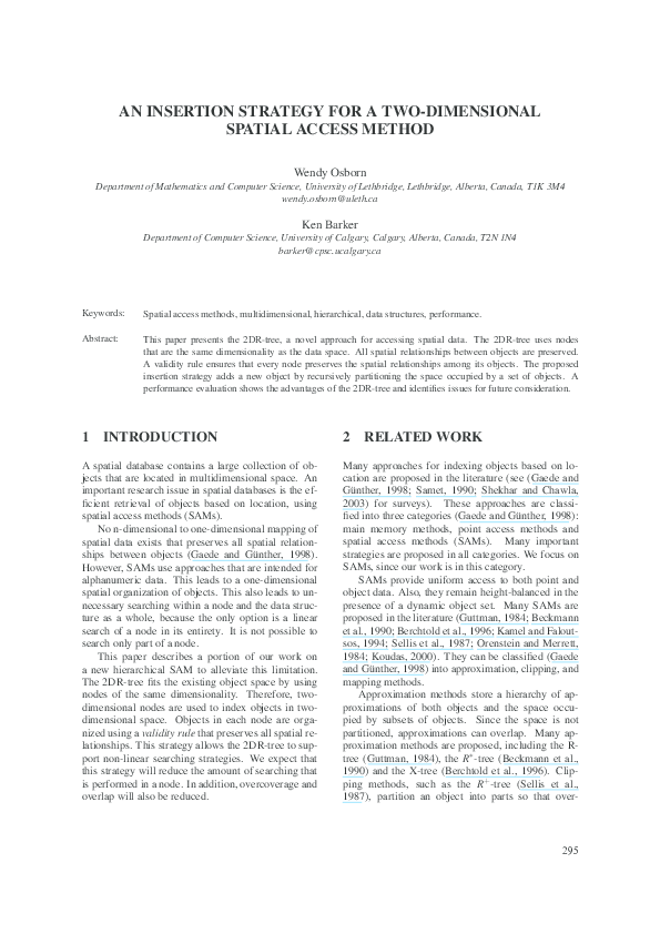 (PDF) An insertion strategy for a two-dimensional spatial access method