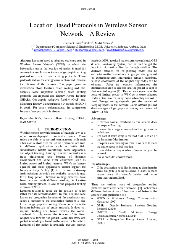 Pdf Location Based Protocols In Wireless Sensor Network A Review