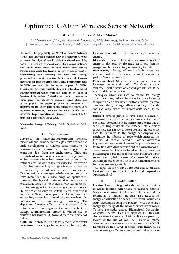 (PDF) Optimized GAF in Wireless Sensor Network