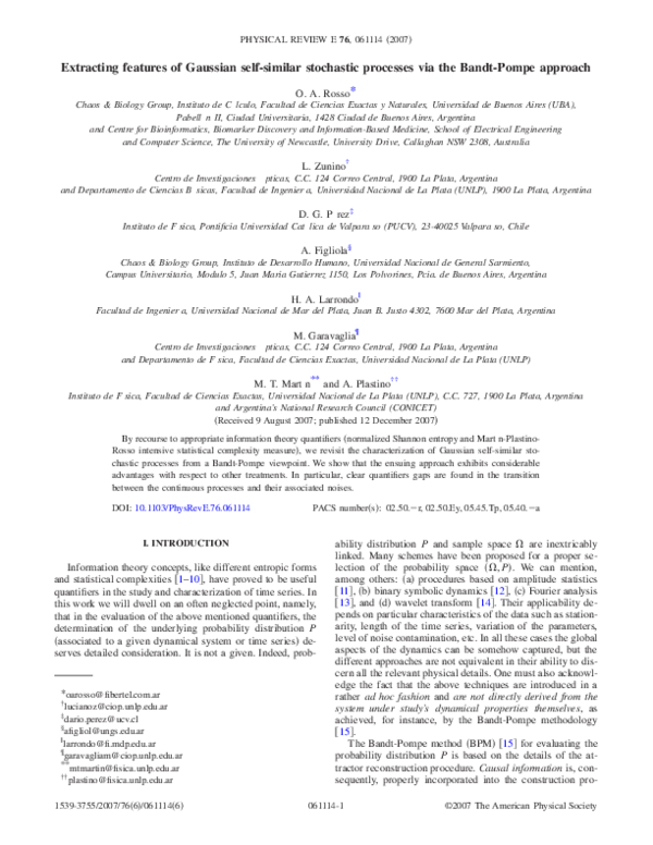 (PDF) Extracting features of Gaussian self-similar stochastic processes via the Bandt-Pompe approach