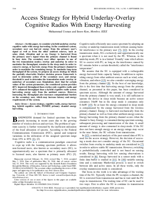 (PDF) Access Strategy for Hybrid Underlay-Overlay Cognitive Radios with Energy Harvesting