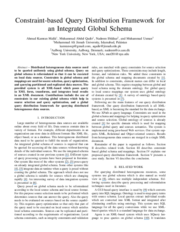 Pdf Constraint Based Query Distribution Framework For An Integrated Global Schema