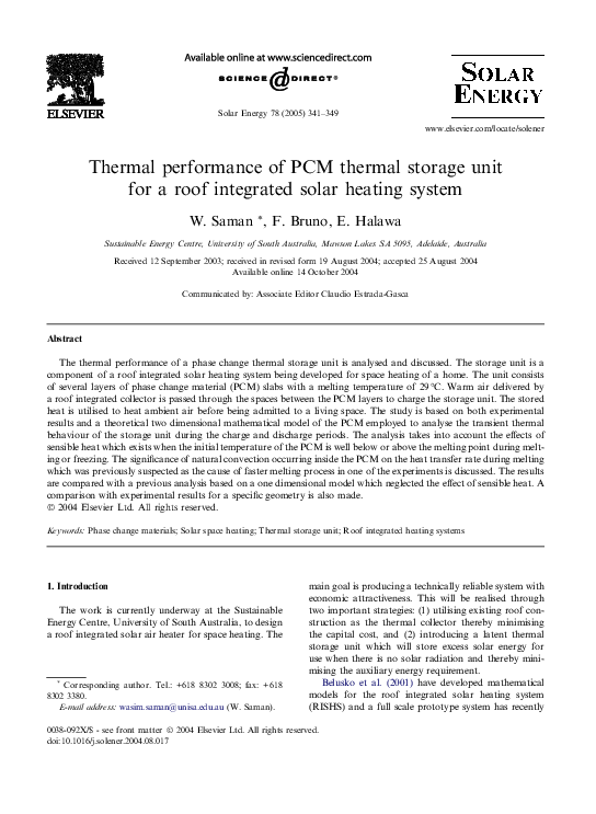 (PDF) Thermal performance of PCM thermal storage unit for a roof ...