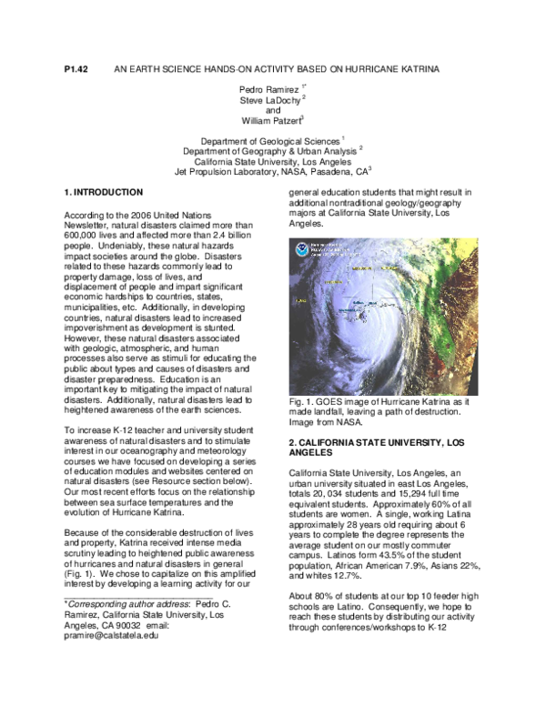 (PDF) An Earth Science Hands-On Activity Based on Hurricane Katrina