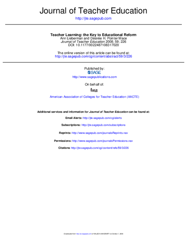 (PDF) Teacher Learning: the Key to Educational Reform