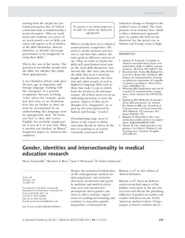 (PDF) Gender, identities and intersectionality in medical education ...