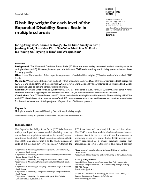 (PDF) Systematic literature review and validity evaluation of the Expanded Disability Status ...