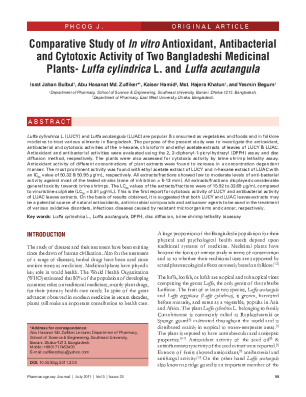 (PDF) Comparative Study of In vitro Antioxidant, Antibacterial and ...