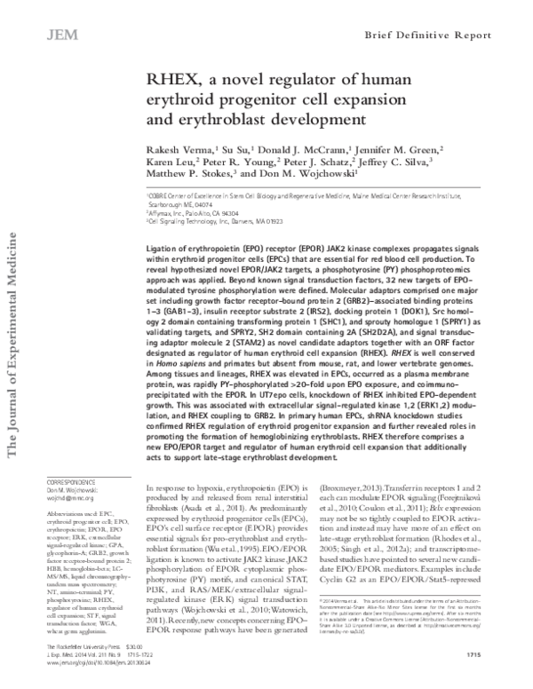 (PDF) RHEX, a novel regulator of human erythroid progenitor cell ...