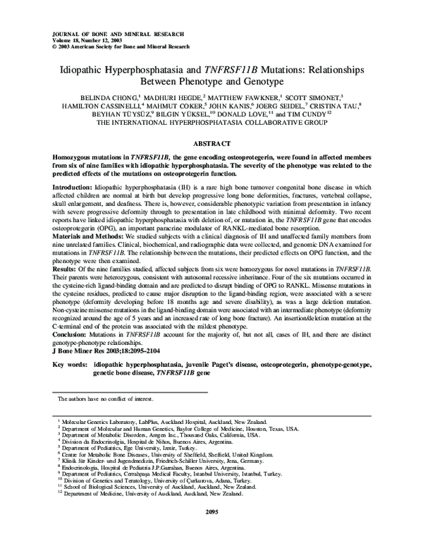 (PDF) Idiopathic Hyperphosphatasia and TNFRSF11B Mutations ...