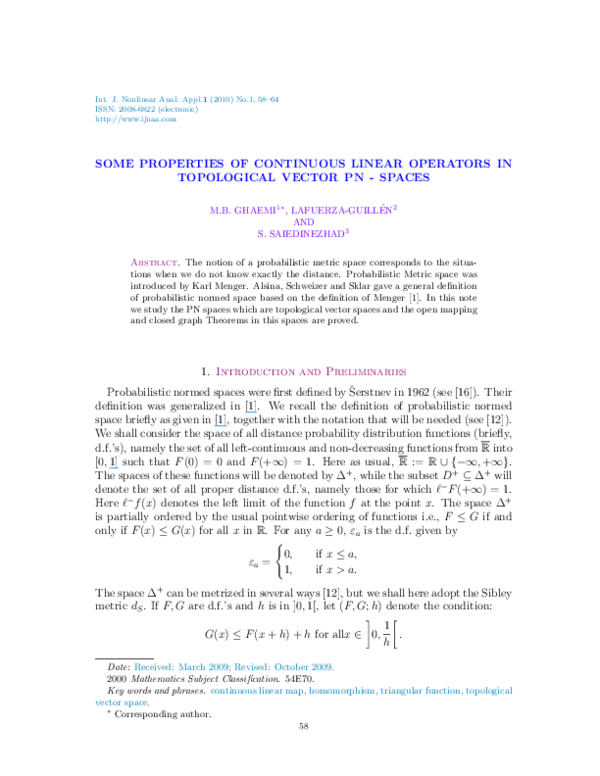 (PDF) Some properties of continuous linear operators in topological vector PN-spaces