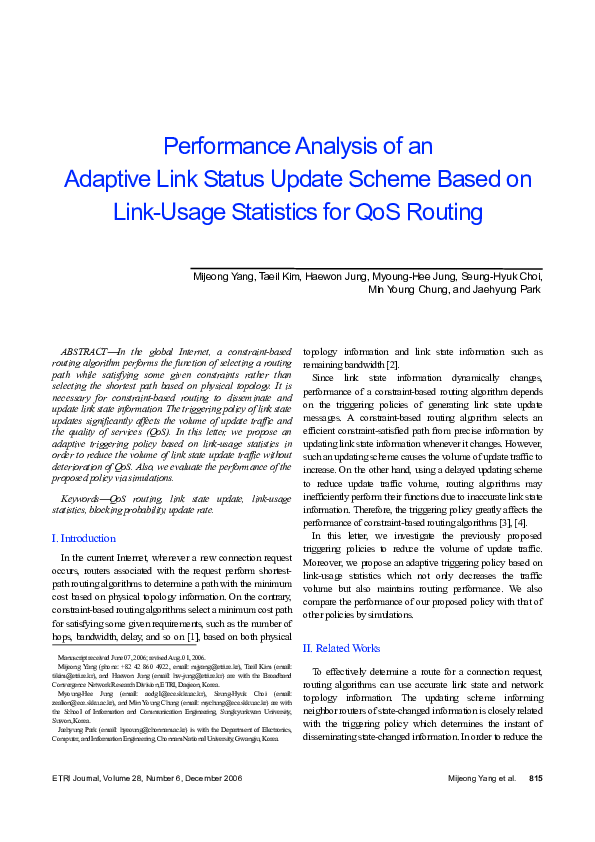 (PDF) Performance Analysis of an Adaptive Link Status Update Scheme Based on Link-Usage ...