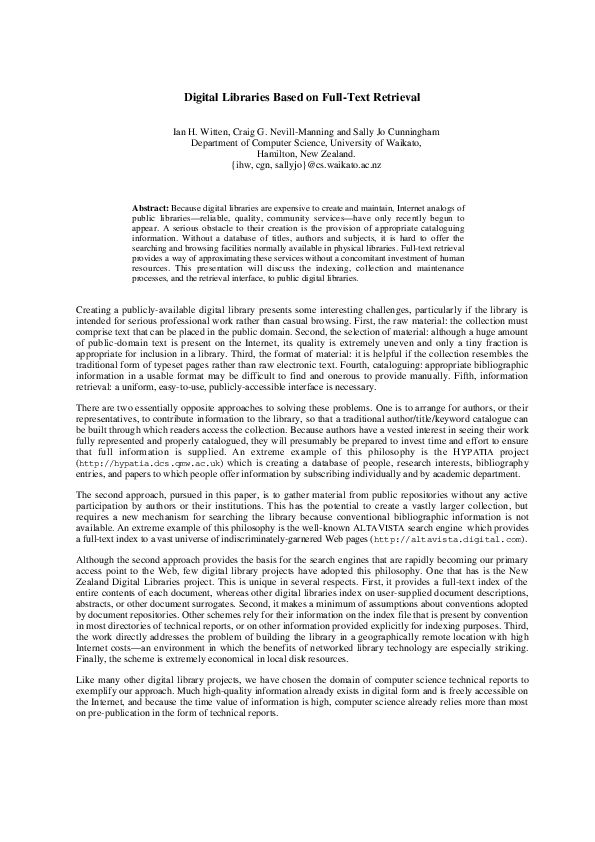 (PDF) Digital libraries based on full-text retrieval