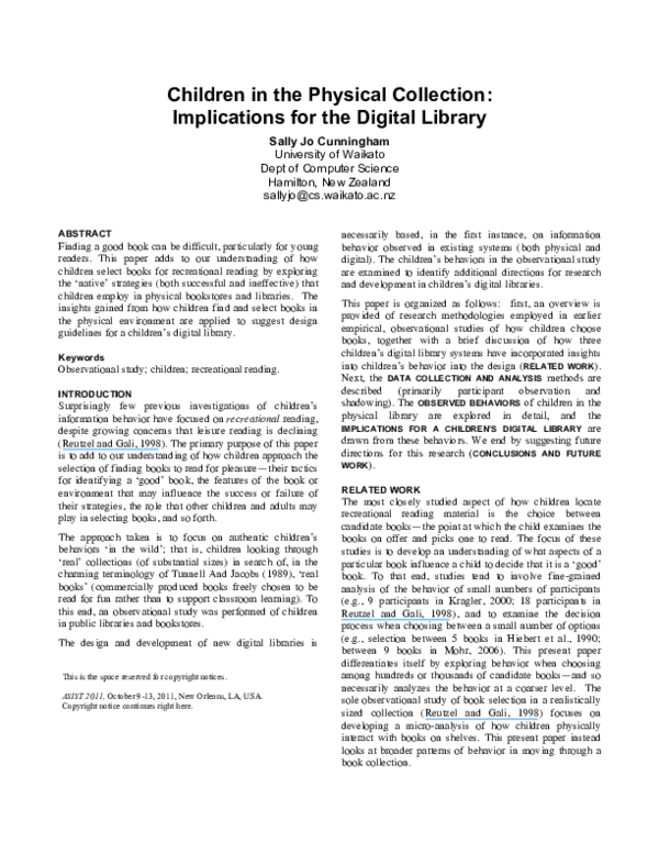(PDF) Children in the physical collection: Implications for the digital ...