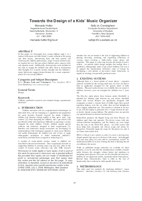 (PDF) Towards the design of a kids' music organizer