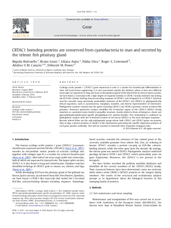 (PDF) CRTAC1 homolog proteins are conserved from cyanobacteria to man ...