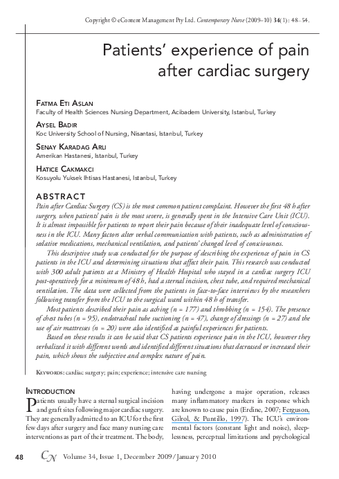 (PDF) Patients' experience of pain after cardiac surgery